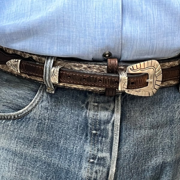 Alligator Ranger Belt Custom Handmade and Custom Silver 4 Piece Buckle ...