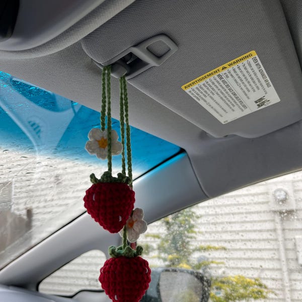 Crochet Daisy Car Mirror Hanging, Handmade Knitted Rear View Mirror ...