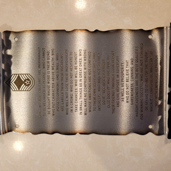Chief Master Sergeant Creed Metal Scroll, Air Force USAF Cmsgt, Metal ...