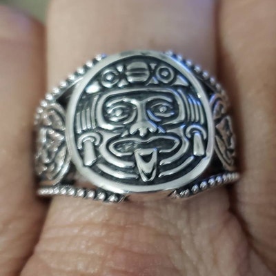 Aztec Ring, Aztec Sun God Ring, Mexican Ring, Mayan Calendar Ring, Boho ...