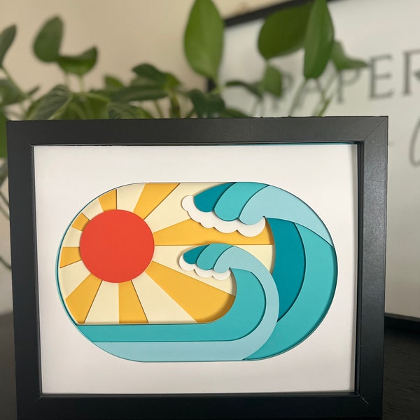 3d Wawes and Sun / Shadow Box SVG / Summer Multilayer Svg / Beach ...