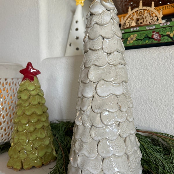 Ceramic Christmas Tree, Green or White, Pottery Tree, Holiday Decor ...