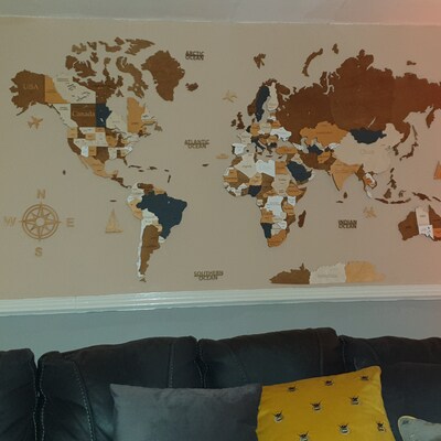 Large Wooden 3D World Travel Map Family Gift Anniversary Gift Rustic ...