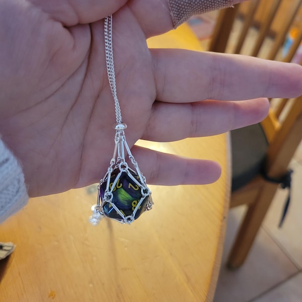 30MM Sparkling D20 Dice Cage Necklace | Statement Jewelry for Game ...