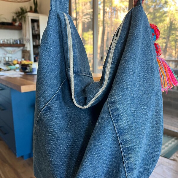 DIY Zipped Hobo Bag Sewing Pattern, Slouchy Denim Bag, 2 Sizes, 3 ...