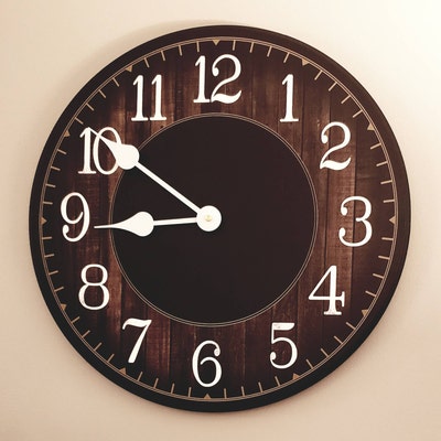 Black & Brown Wood Wall Clock, Large Wall Clock, Extra QUIET Mechanism ...
