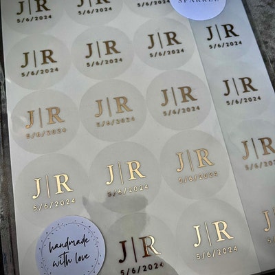 Foiled Wedding Initial Stickers, Personalised Wedding Favour Stickers ...