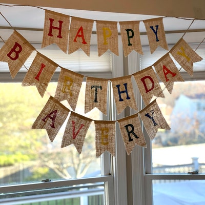 Happy Birthday Burlap Banner, Happy Birthday Bunting, Happy Birthday ...