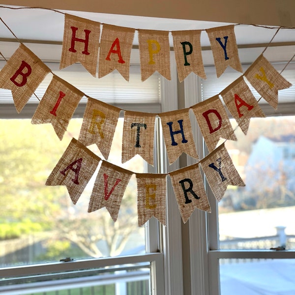 Happy Birthday Burlap Banner, Happy Birthday Bunting, Happy Birthday ...