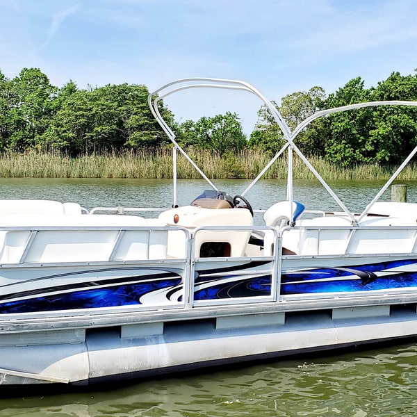 Blue Pontoon Boat Wrap Graphic Decal Kit - Many Sizes and Colors - Full ...