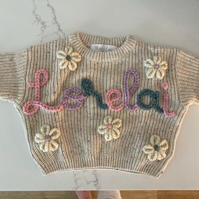 Custom Hand Embroidered Toddler and Baby Name Sweater, Oversized Kids ...