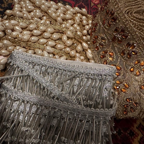 Gold and White Beaded Indian Tassel Lace Trim, Gold Beaded Trim, Beaded ...