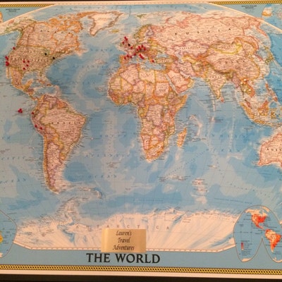 Personalized Classic World Push Pin Travel Map With Pins and Frame ...