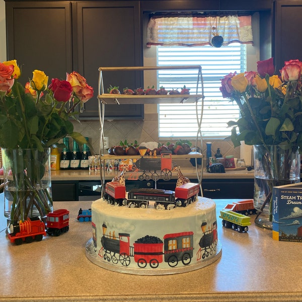 Train Theme Cake Decorations // Vintage Steam Train Edible Cake Wrap or ...