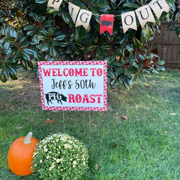 Pig Roast Welcome Sign, Pig Roast Yard Sign, Barbeque Sign, BBQ ...