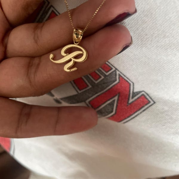 14k or 10k Solid Gold Cursive Initial Charm, Cursive Initial Pendant ...
