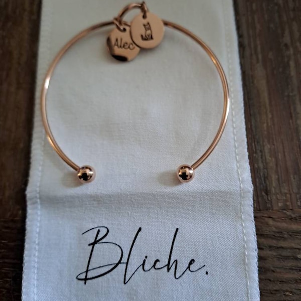 Bracelet jonc avec médailles à graver en acier inoxydable • Bracelet ...