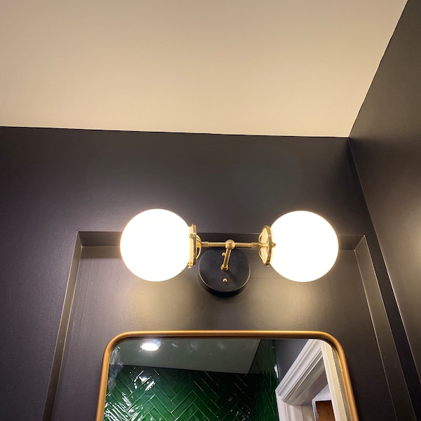 Globe Light - Mid Century Lighting - Vanity Light - Black Vanity - Opal ...