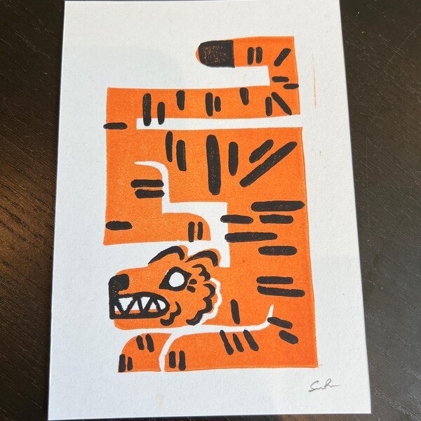 Tiger Geometric Lino Block Print - Etsy