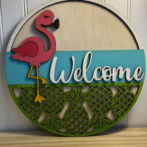 Flamingo Pineapple Welcome Sign, Summer Sign, Summer Door Decor ...