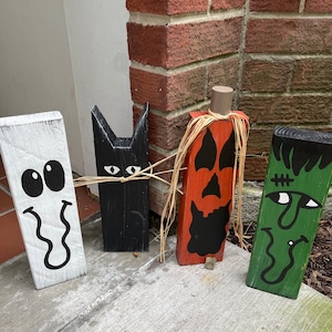 Wooden Halloween Decor, Pumpkin, Ghost, Black Cat, Frankenstein ...
