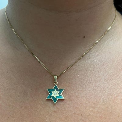 14k Gold Star of David Pendant, Eilat Stone, Magen David With Eilat ...