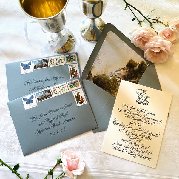 Dusty Blue Wedding Invitation Envelopes, Elegant Wedding Envelope, Fine ...