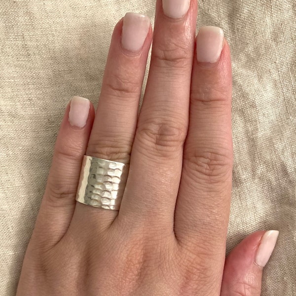 Cuff Ring - Sterling Silver Ring for Women, Wide Band Hammered ...