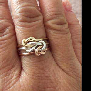 Two Tone Ring, Triple Knot Ring, Mixed Metal Love Knot Ring, Three ...