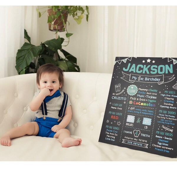 First Birthday Chalkboard Sign, 1st Boy Birthday Board, One Party ...