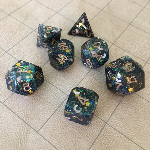 Moon and Stars DND Dice Set for Dungeons and Dragons Table Top RPGS ...
