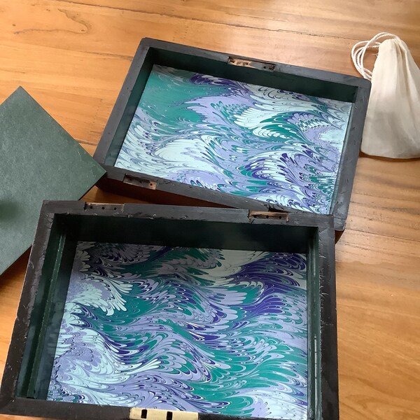 Hand Marbled Paper Sheets in Black Gold A2 Genuine Marbling Decorative ...