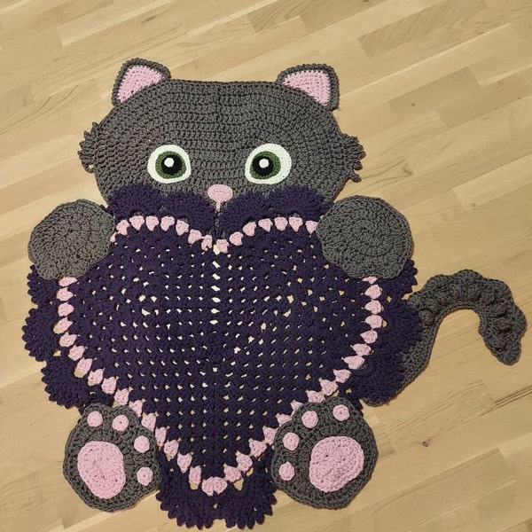 CROCHET PATTERN Kitty Cat Heart Animal Rug - Etsy