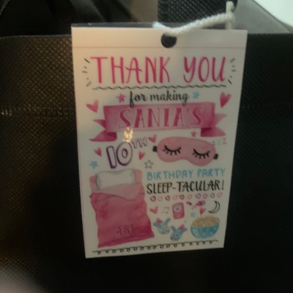 Sleepover Birthday Thank You Tag, Slumber Party, Digital File ...
