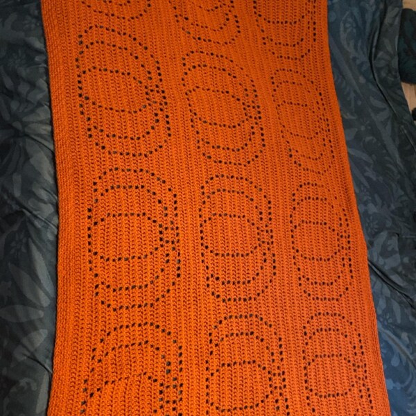 Filet Crochet Pumpkin Blanket Pattern | Halloween Crochet Blanket ...