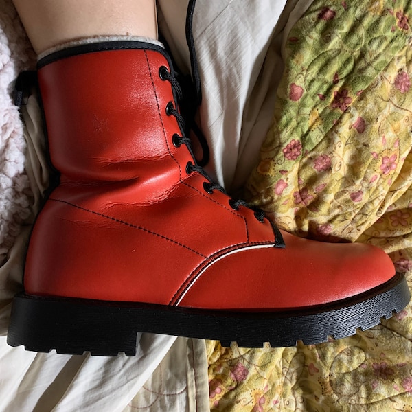 Combat Boots - Red | Red Combat Boots, Goth Boots, Handmade Lace up ...
