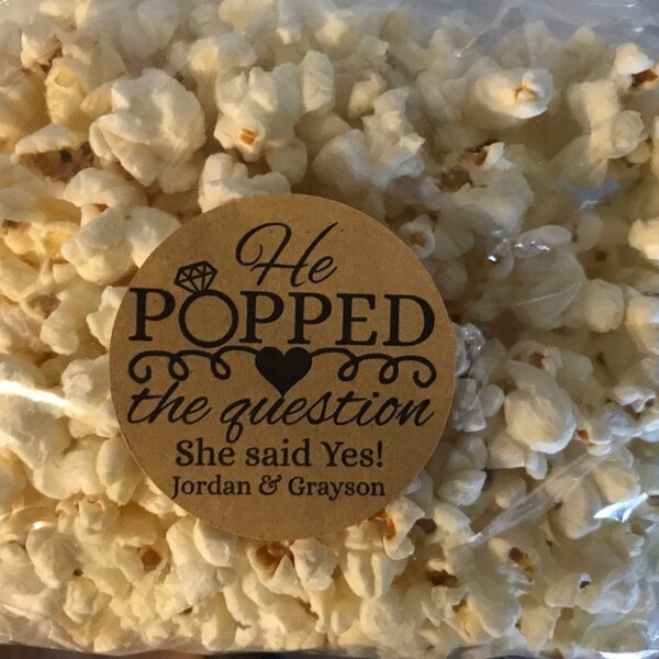 12 X He Popped the Question Stickers, Popcorn Favour Stickers ...