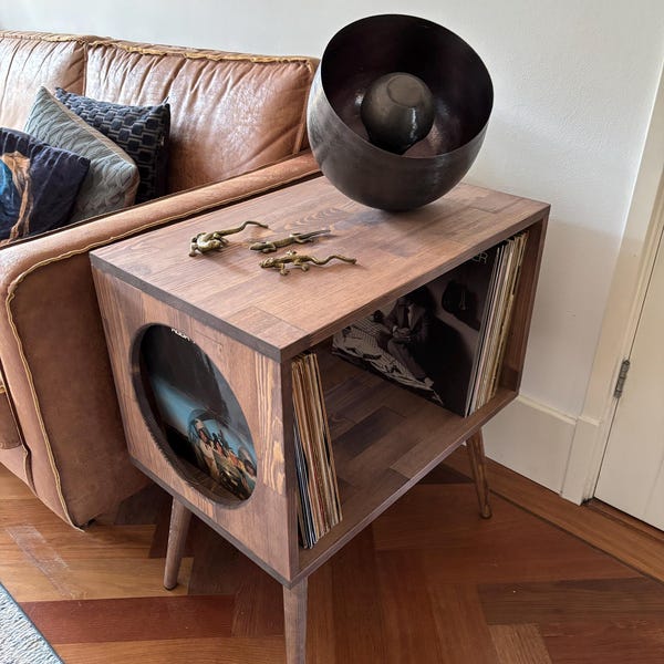 Record Player Stand - Vinyl Record Storage Cabinet - Mid Century MCM ...