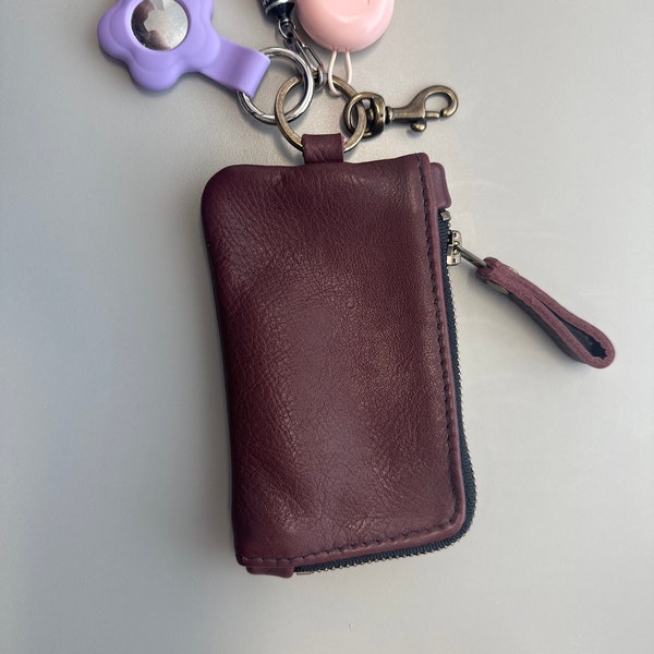 Leather Keychain ZIP AROUND Wallet, Leather Credit Card Wallet, Keyring ...