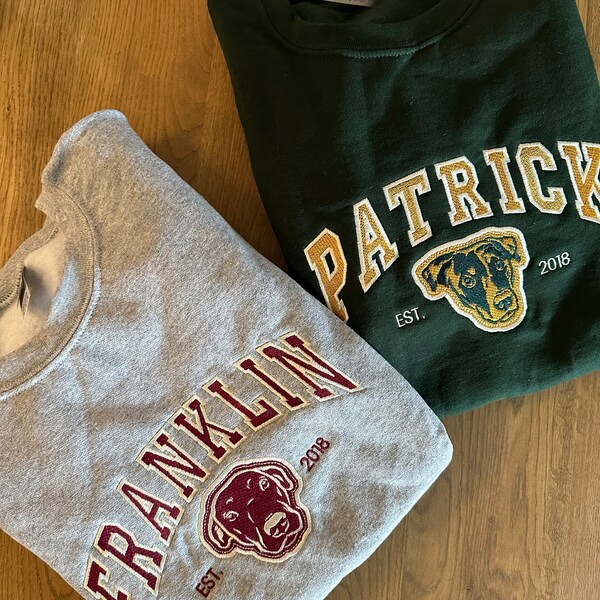 Varsity Custom Embroidered Dog Sweatshirt Custom Dog Sweater Embroider ...