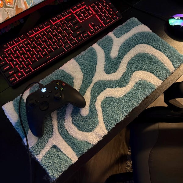 Wavy Blue White Keyboard Rug | Modern Desk Decor | Aesthetic Work Desk ...