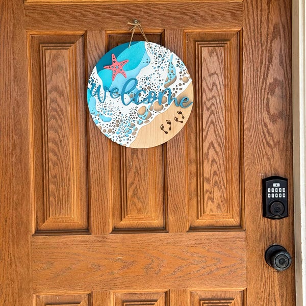 Ocean Waves Round Welcome Sign, Beach Theme, Coastal Decor, Nautical ...