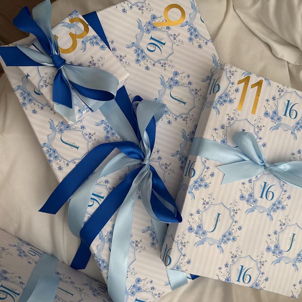 Blue Baby Shower Gift Wrapping Paper Toile Wrapping Paper Chinoiserie ...