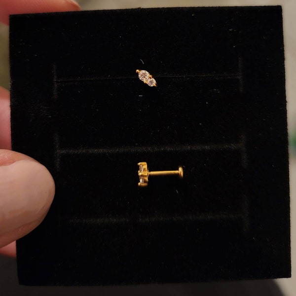 20G/18G/16G Tiny Push Pin Labret Two Stone Flat Back Earring Tragus ...