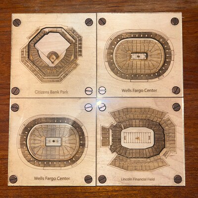 Philly Pack Layered Coaster set of 4, 3D Wood Coaster, Sports Coaster ...