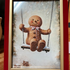 Swinging Cute Gingerbread Man Printable Christmas Wall Art Christmas ...
