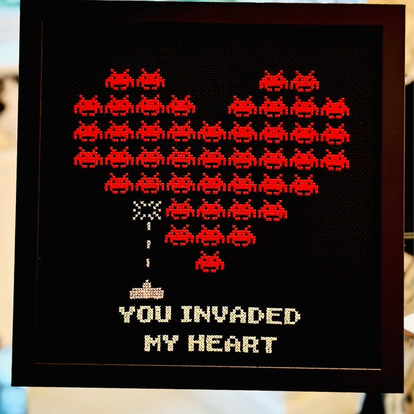 Space Invaders Heart You Invaded My Heart Cross Stitch Pattern PDF ...