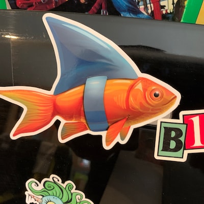 Goldfish Shark Sticker Gold Fish Fin Fishing Cup Cooler Laptop Car ...