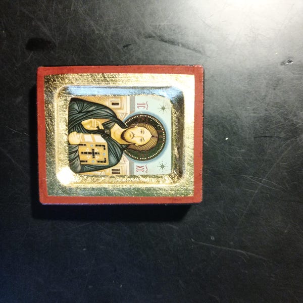 Triptych Christian Icon of Virgin Mary gorgoipikoos and Archangels With Aging Technique ...