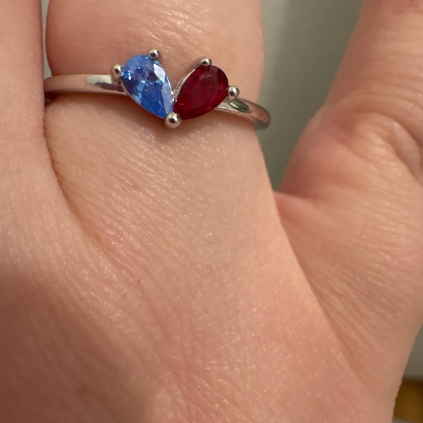 Heart Shaped Birthstone Ring, Personalized Double Birthstone Jewelry ...